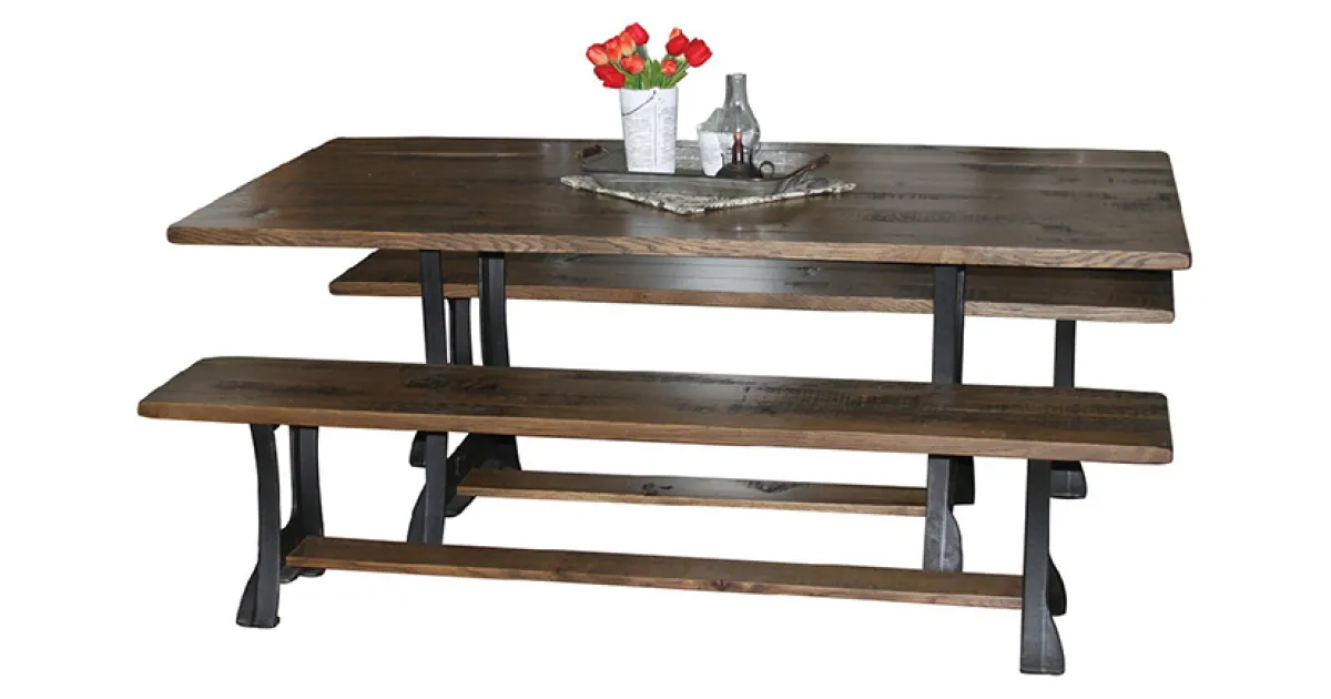 Cast Iron Dining Table with Bench Set