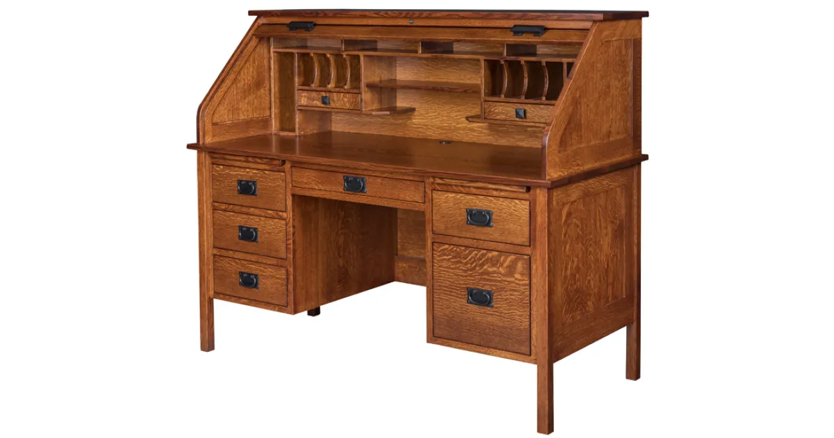 Post Mission Rolltop Desk | Amish Furniture Factory