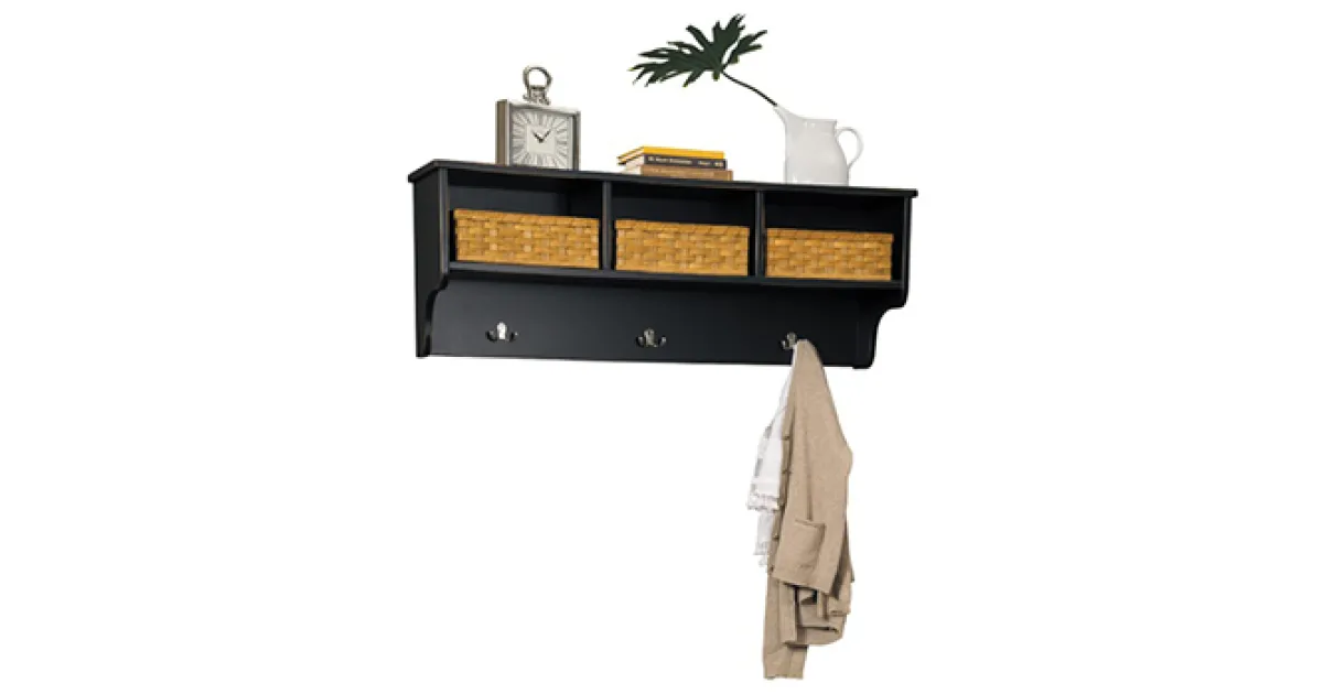 3 Cubby Shelf | Wall Shelf with Hooks and Cubbies
