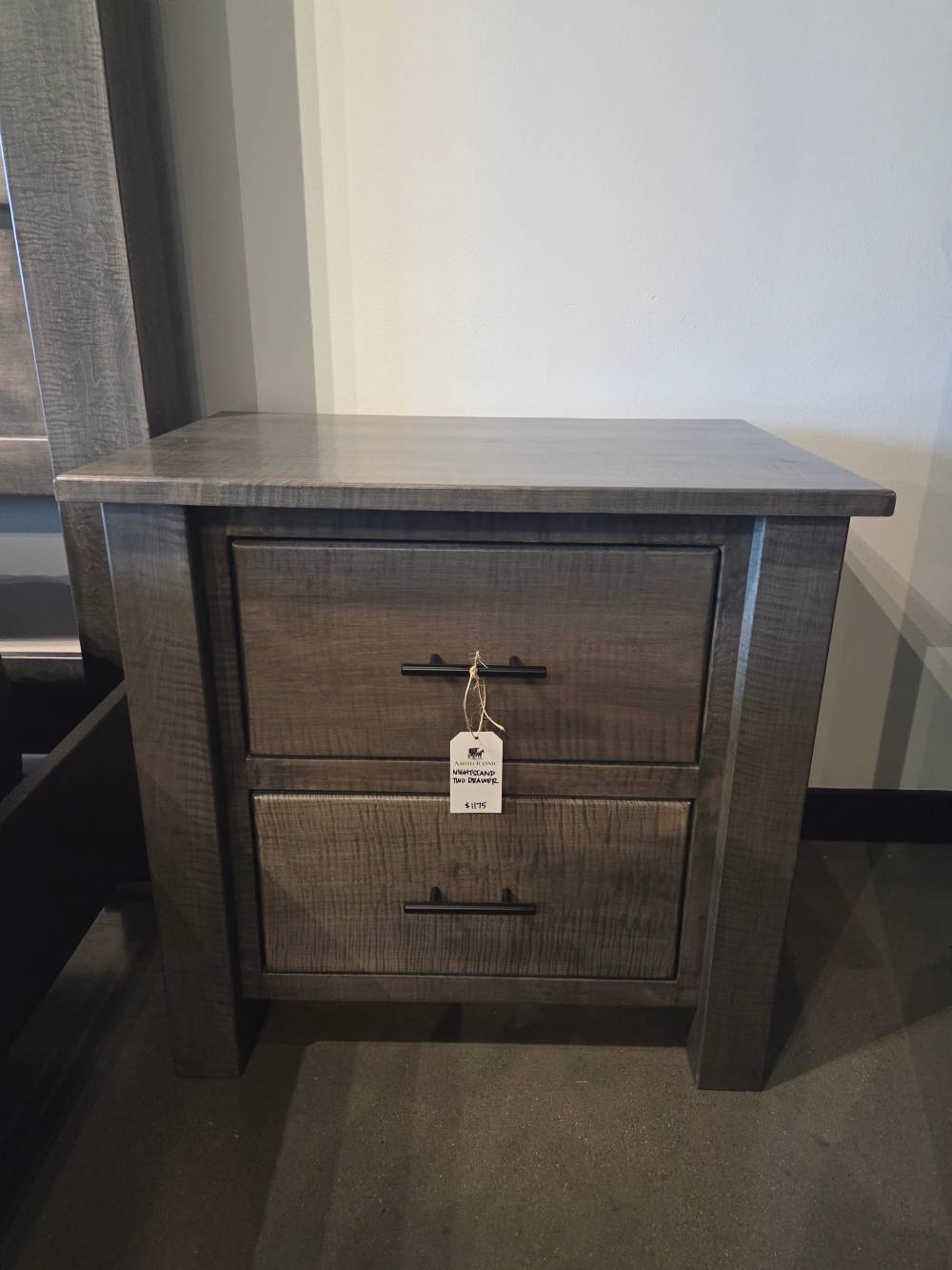 2 Drawer Night Stand - Curly Maple, Antique Slate - QUICK SHIP