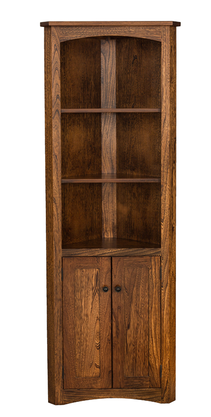 Mission Style Corner Bookcase | Corner Bookcase with Doors